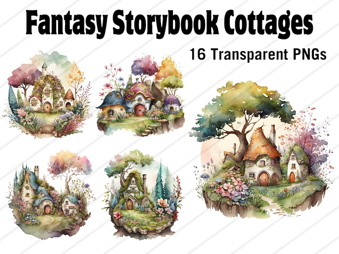 Fantasy Storybook Scene With Fairy Cottages Transparent PNG Clip Art ...