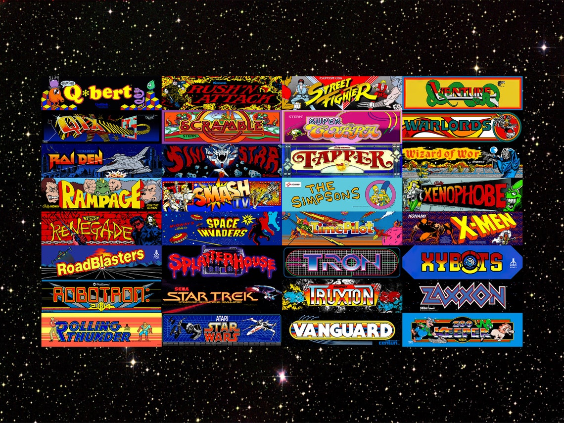 Retro Arcade Marquee Signs - Set of Eighty (80) - 8"x2.25" 300 DPI ...