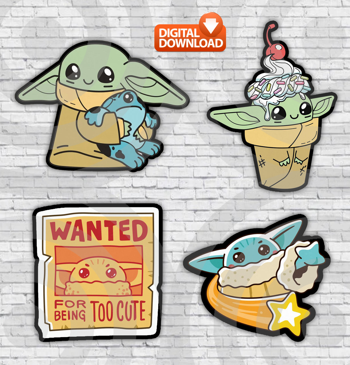 Star Wars Baby Yoda Grogu the Child Set of 4 Digital Clip Art Files PNG ...