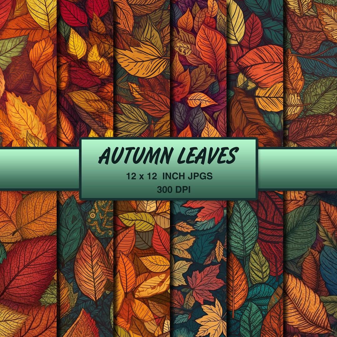 Autumn Fall Leaves Digital Paper - 12x12 300 DPI - Scrapbooking Paper ...