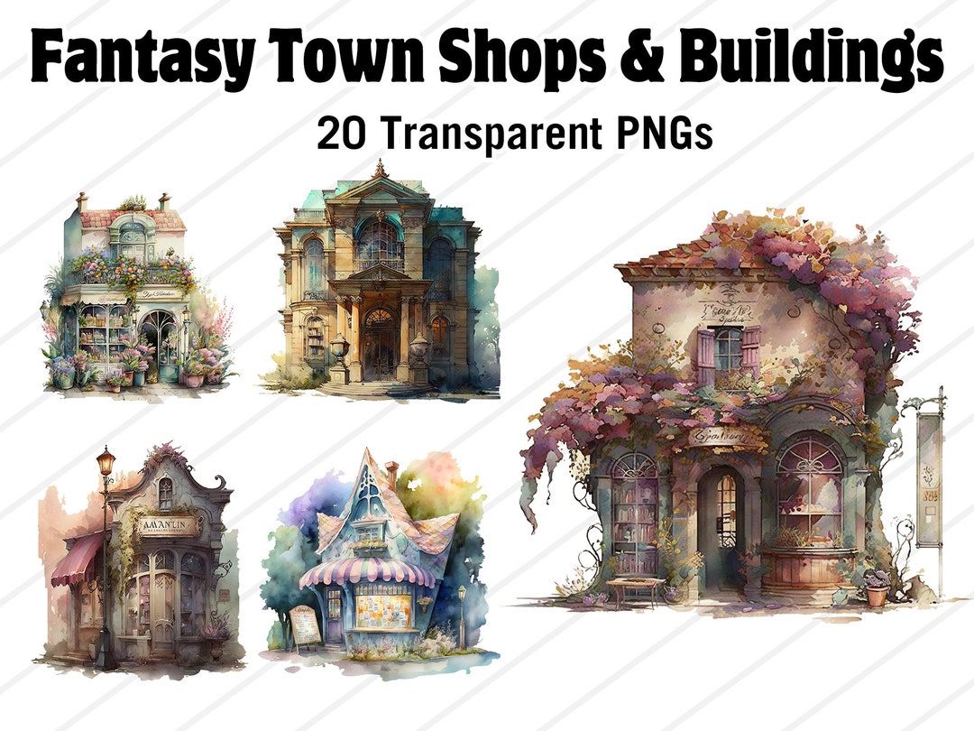 Fantasy Town Shops Buildings Stores Transparent PNG Clip Art - Colorful ...
