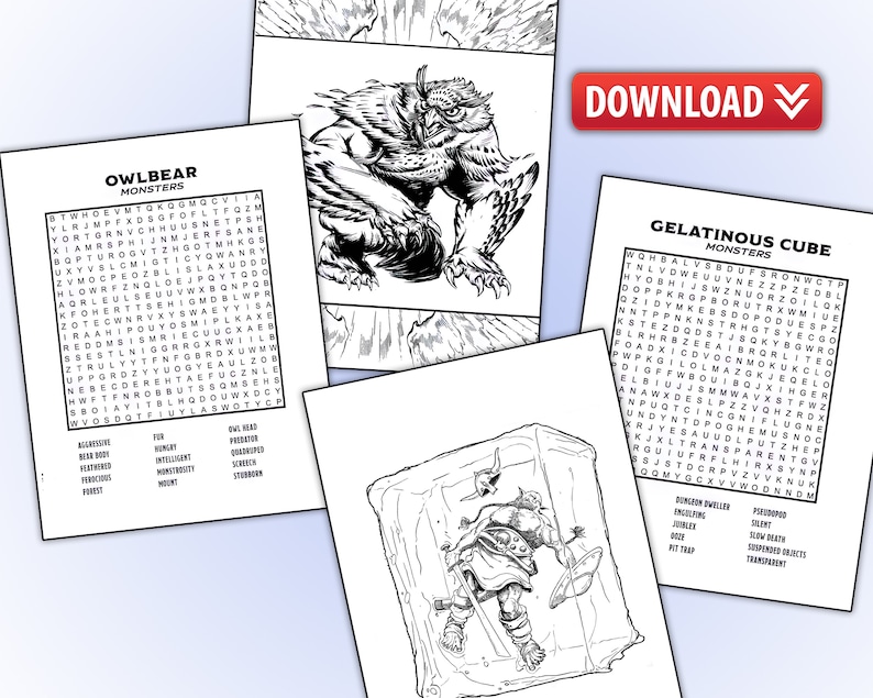 Dungeons and Dragons Coloring Book and Word Find - Digital Download ...