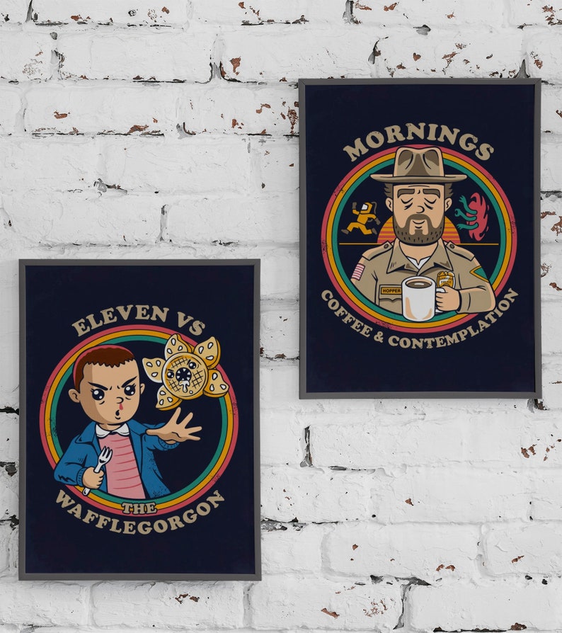 Stranger Things Cartoon Characters Kawaii Poster Set Digital Download Printables 5x7 Eleven ...