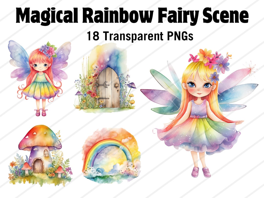 Magical Rainbow Fairy Scene Transparent PNG Clip Art Colorful Rainbow ...