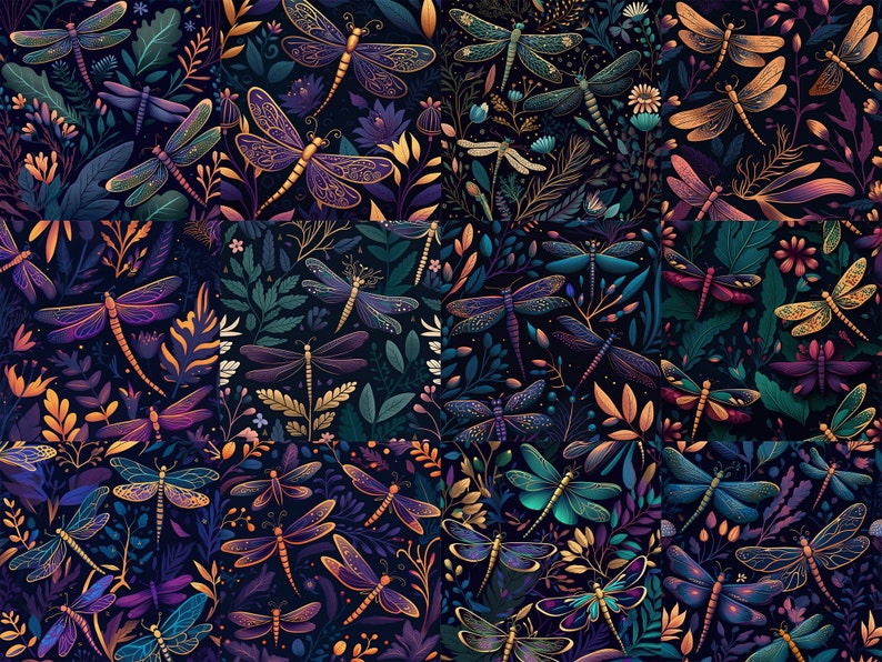 Colorful Dragonfly Digital Paper 12x12 300 DPI Scrapbooking Paper ...