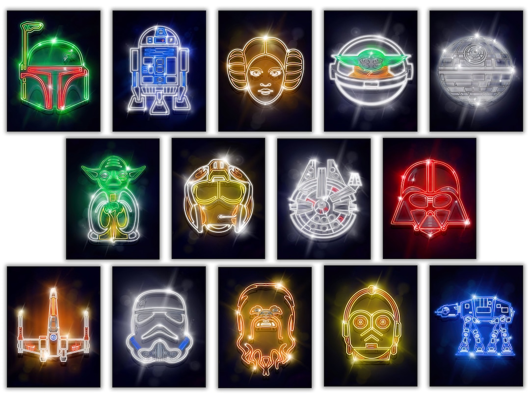 Star Wars Neon Poster Set of 14 Digital Download Printables 8.5x11 ...