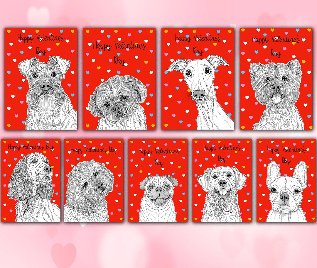 Happy Valentine's Day Dog Breeds Heart Card Set Digital Download ...