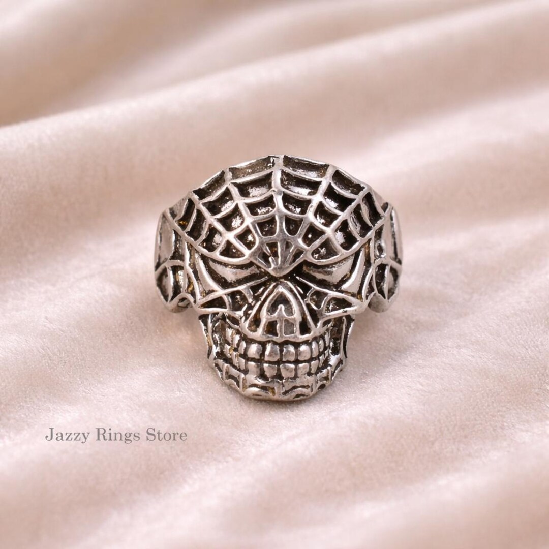 Spider Web Skull Ring, Gothic Skull Ring, Spider Skull Jewelry, Punk ...