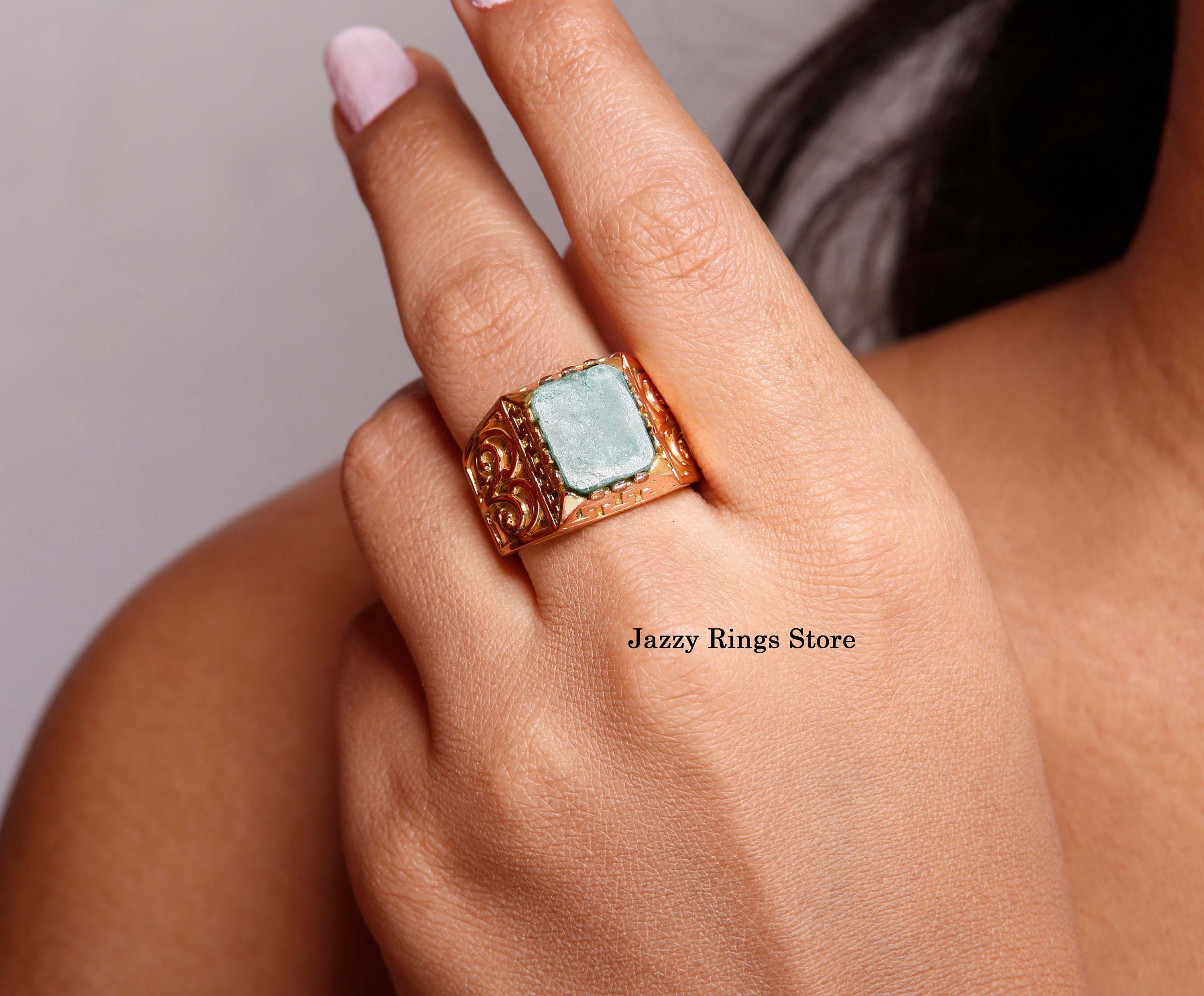 Raw Emerald Ring Panna Stone Ring Raw Gemstone Ring | Etsy