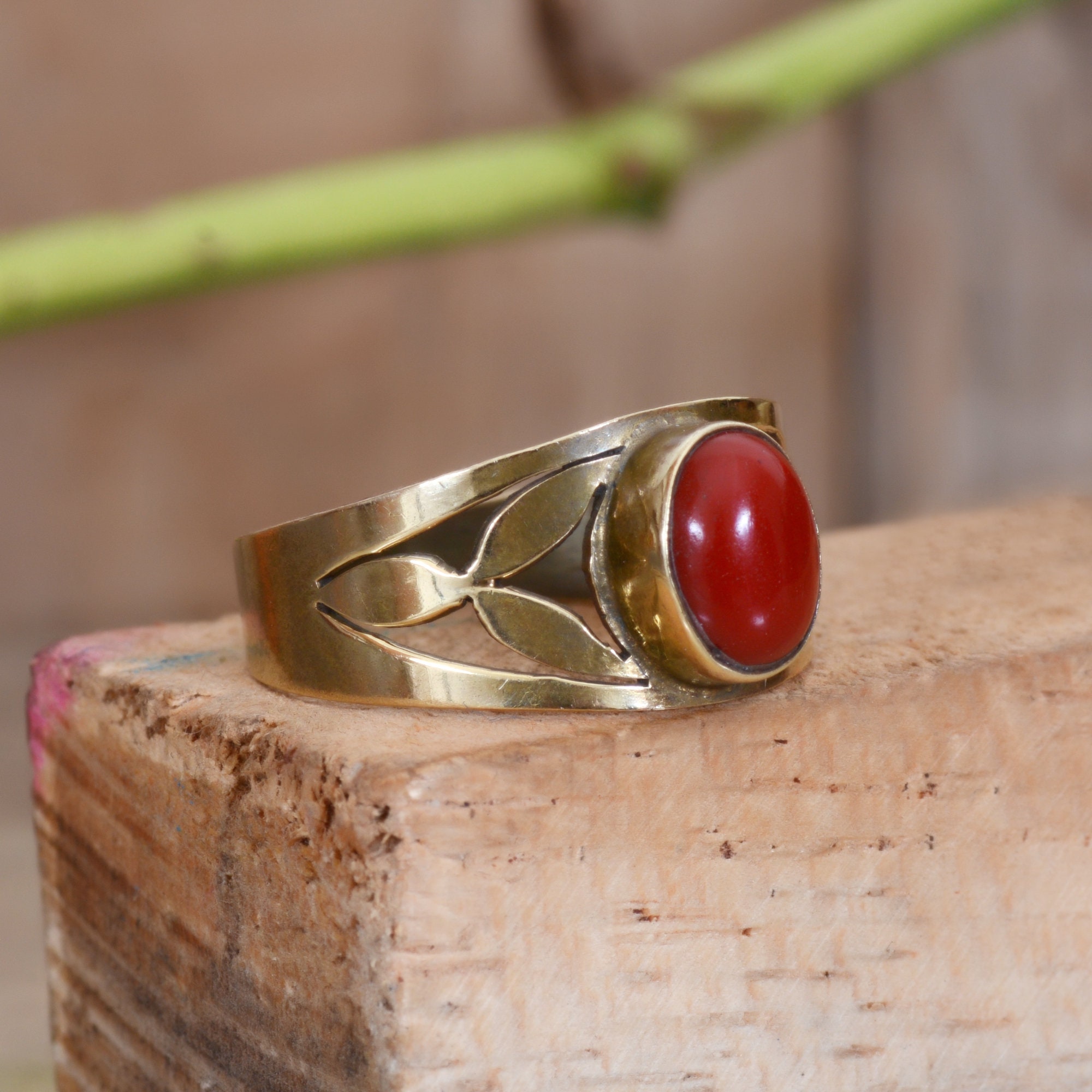 Moonga Stone Ring Healing Stone Red Coral Gemstone Ring - Etsy
