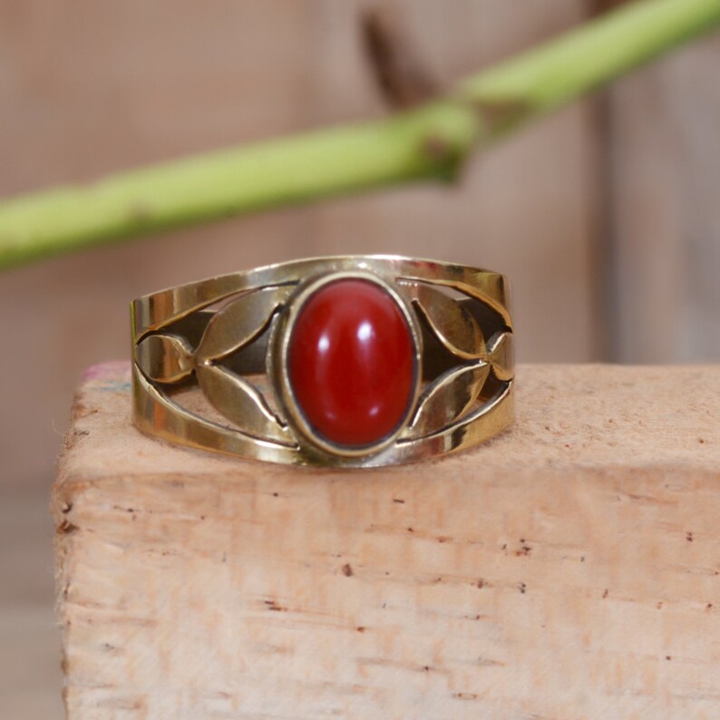 Moonga Stone Ring Healing Stone Red Coral Gemstone Ring - Etsy