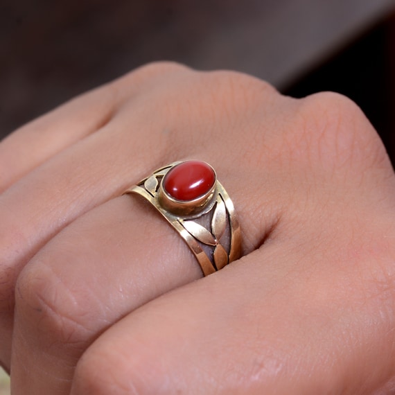 Moonga Stone Ring Healing Stone Red Coral Gemstone Ring | Etsy