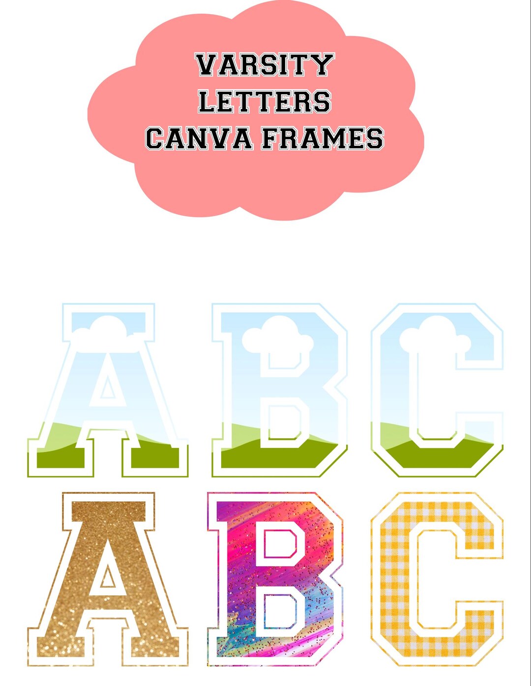 Collegiate Varsity Letters CANVA Frames - Etsy