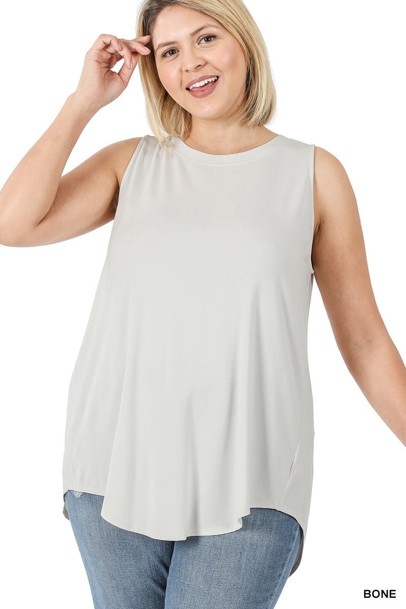 Plus Size Women's Luxe Rayon Round Neck Round Hem Sleeveless Top 1X 2X ...