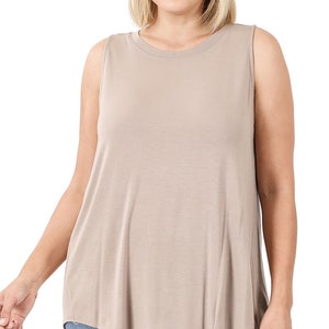Plus Size Women's Luxe Rayon Round Neck Round Hem Sleeveless Top 1X 2X ...