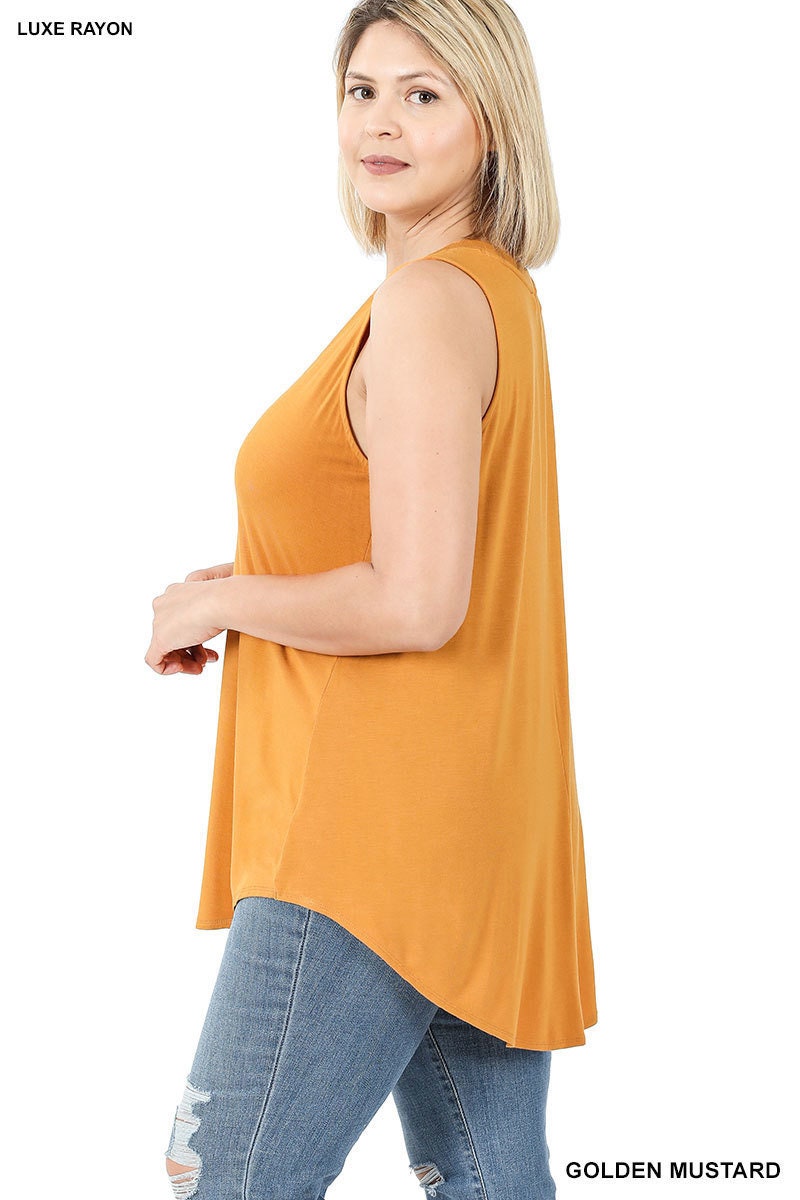 Plus Size Women's Luxe Rayon Round Neck Round Hem Sleeveless Top 1X 2X ...