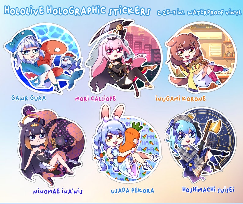 Hololive Chibi Stickers Cute Holographic Vinyl Decals - Etsy