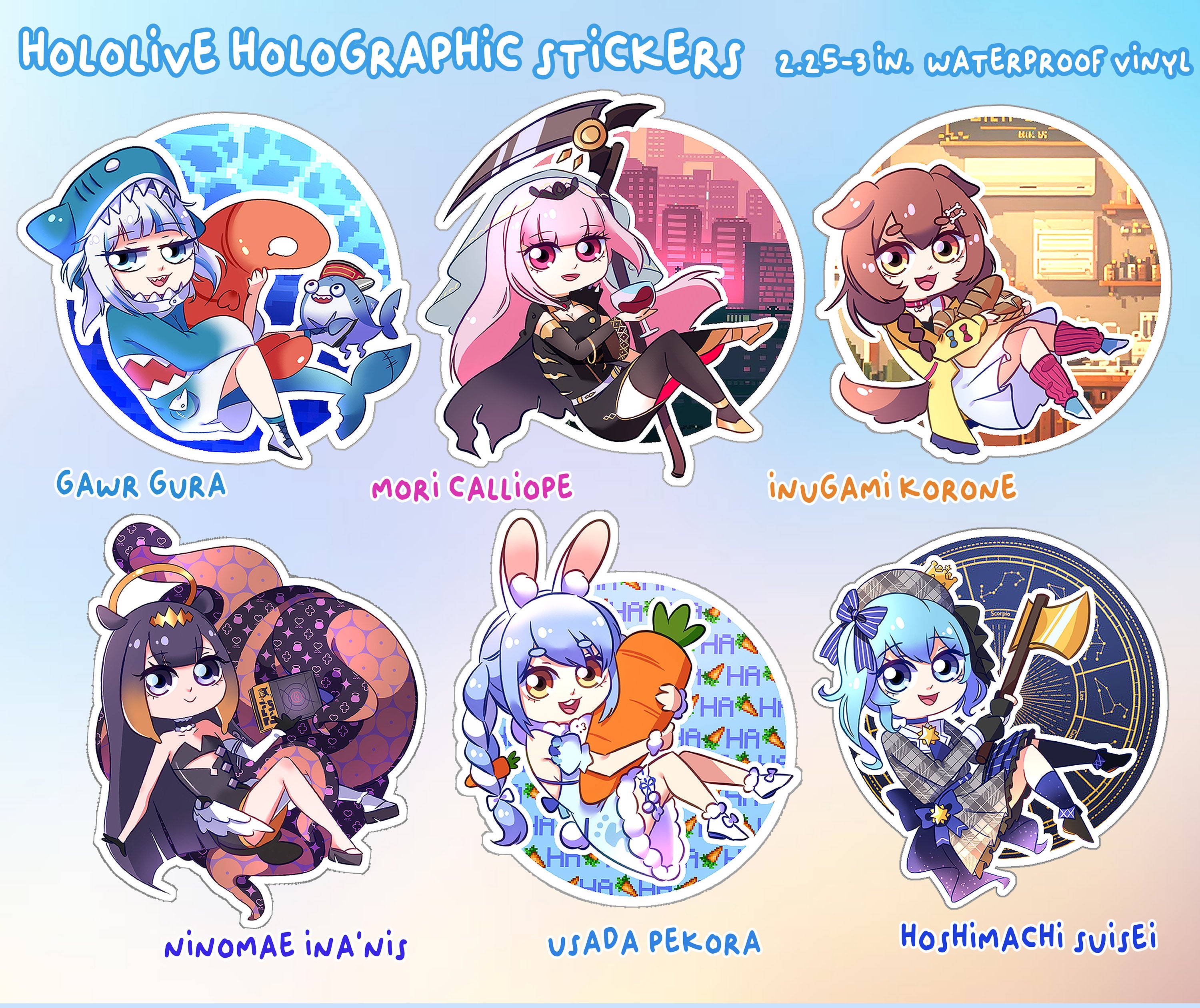 Hololive Chibi Stickers Cute Holographic Vinyl Decals - Etsy