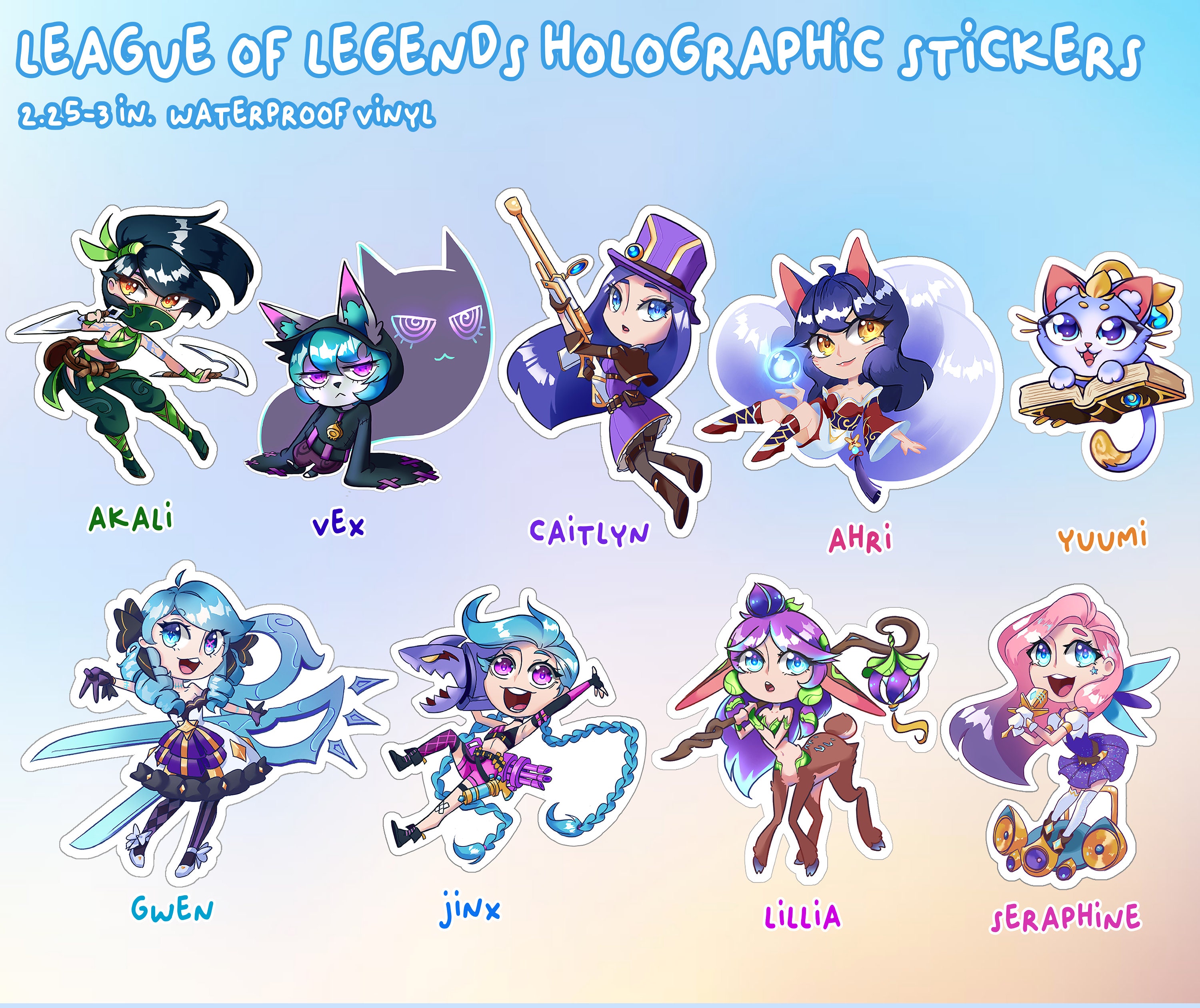 League of Legends Chibi Stickers Cute Holographic Vinyl Decals ...