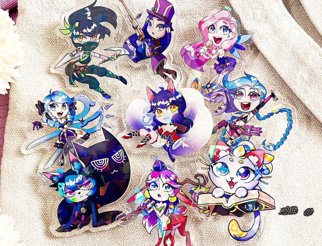 League of Legends Chibi Acrylic Pins Cute Hologprahic Lol Akali, Ahri ...