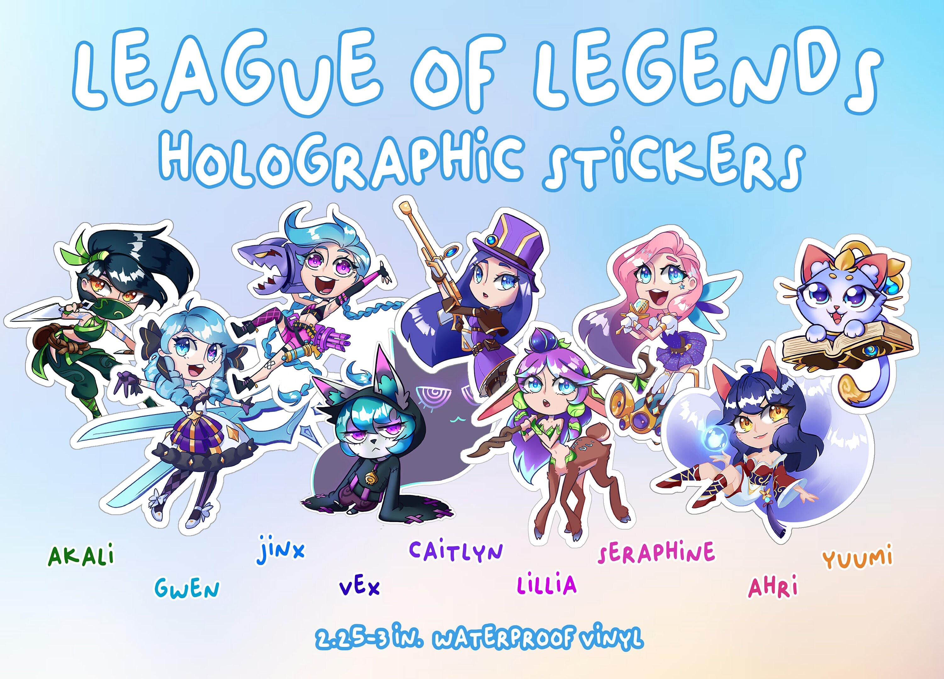 League of Legends Chibi Stickers Cute Holographic Vinyl Decals ...