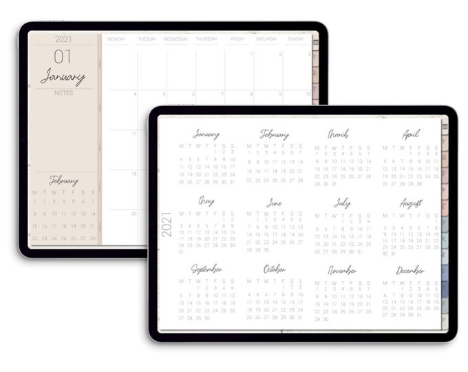 Digital 2021 Monthly and Weekly Calendar Planner Hourly - Etsy
