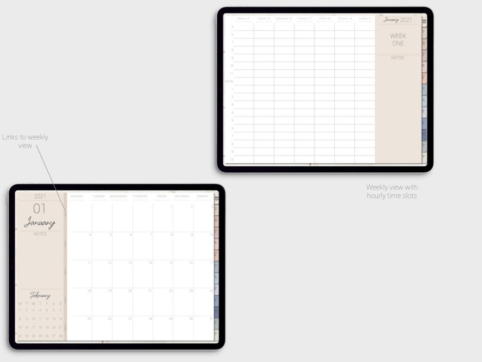 Digital 2021 Monthly and Weekly Calendar Planner Hourly | Etsy