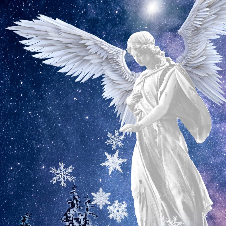 Our Lady of the Snows - Snow Angel in Cosmic Night Forest – Snowflakes ...