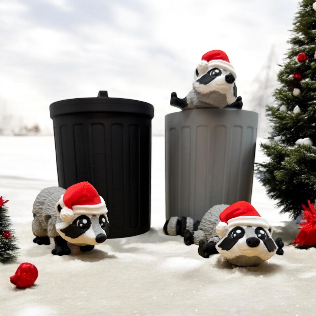 Christmas Raccoon With Optional Trash Can | 3D Printed | Trash Panda ...