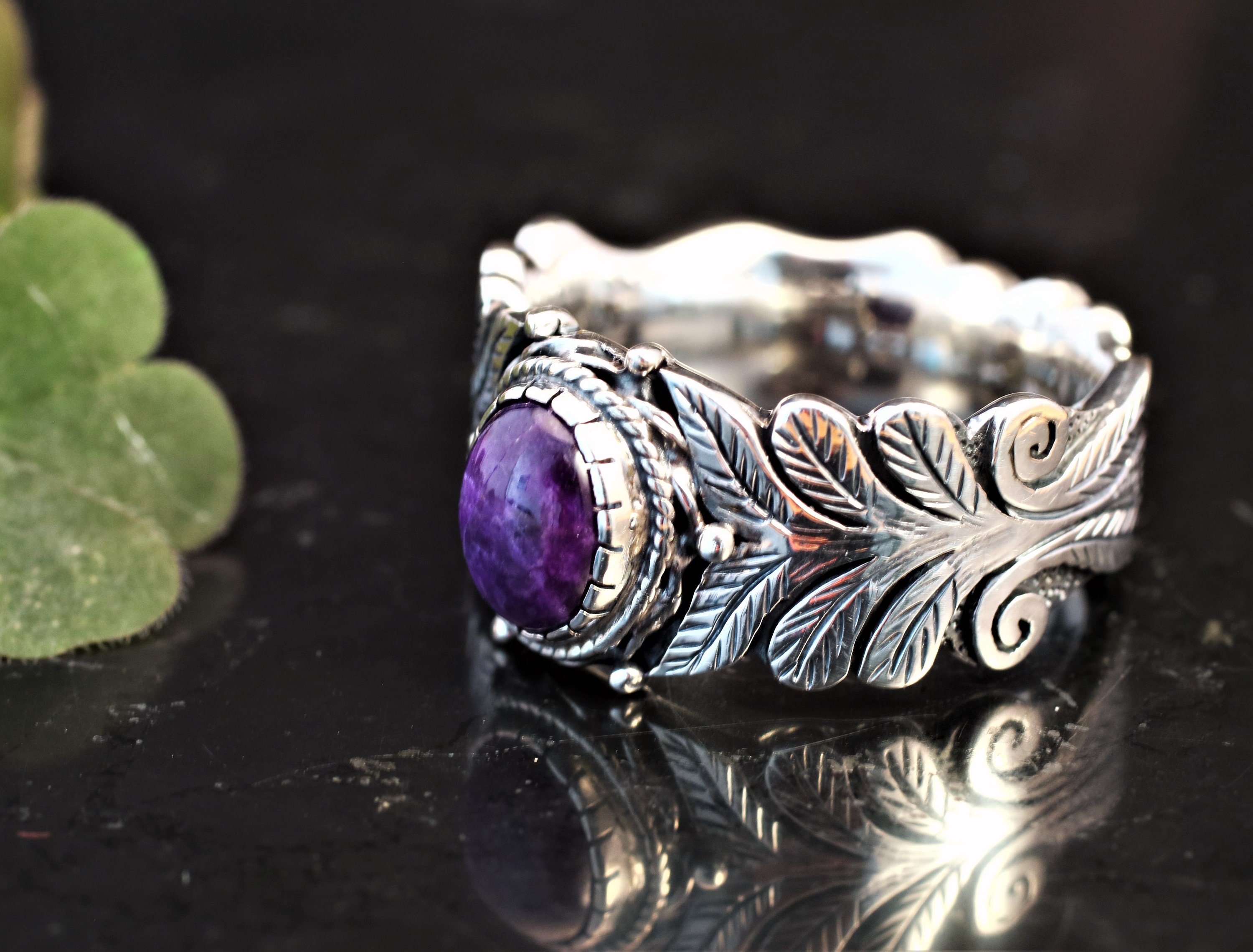 Stunning Rare Sugilite Handmade Silver Ring, Exquisite Carving Work ...