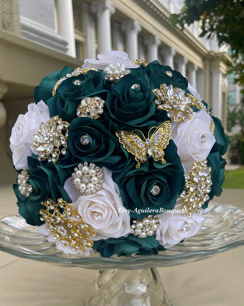 Emerald Green Quinceañera Bouquet Emerald Green Bridal - Etsy