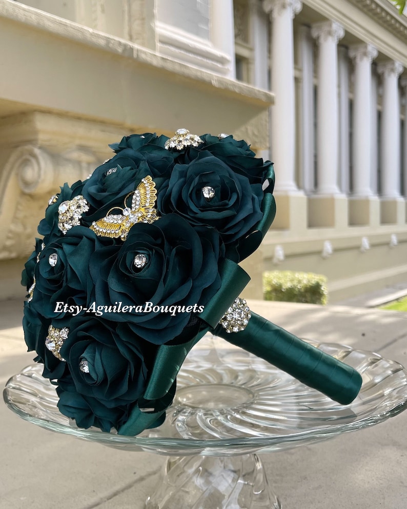Emerald Green Quinceañera Bouquet Emerald Green Bridal - Etsy