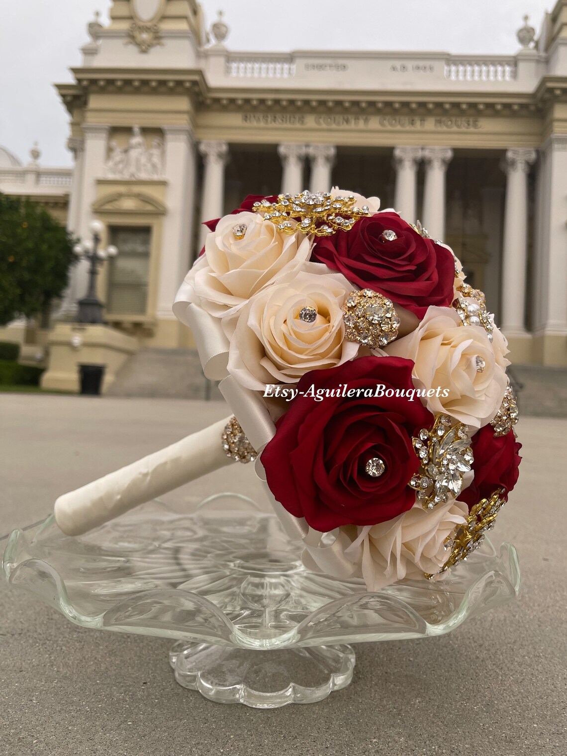 Dark Red and Champagne Bouquet Dark Red and Champagne Bridal - Etsy