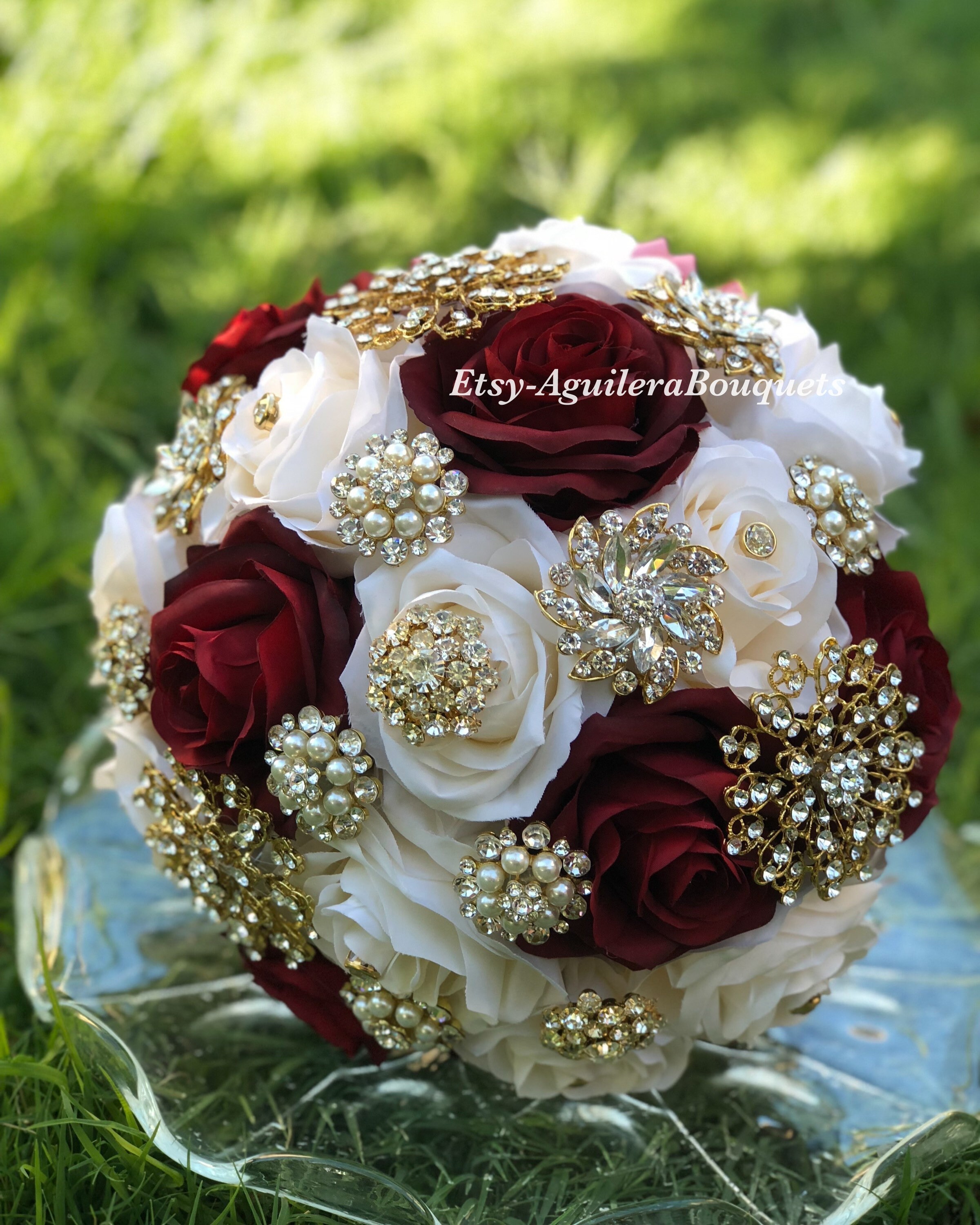 Burgundy Gold Bouquet Burgundy and Cream Bridal Bouquet - Etsy