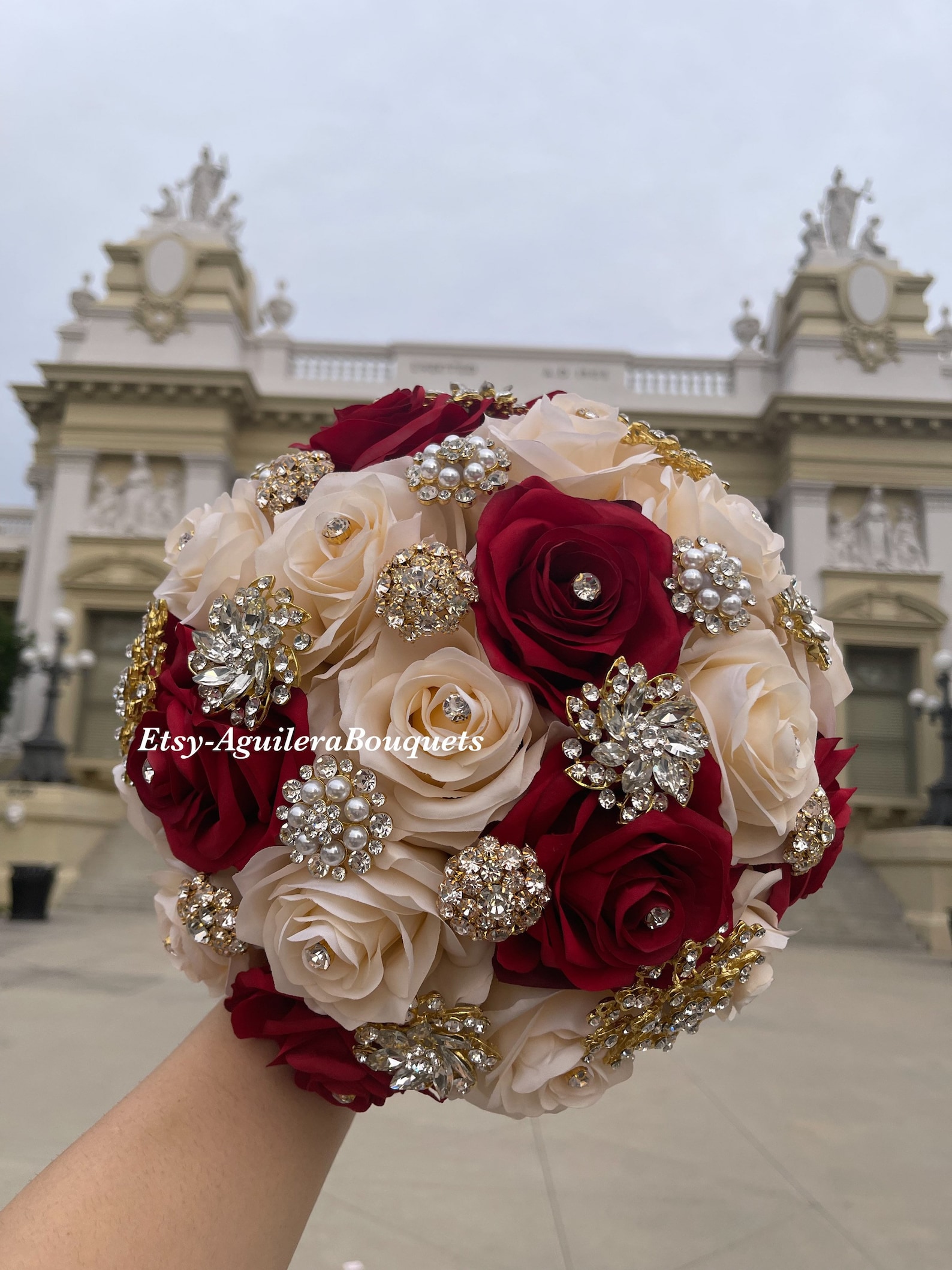 Dark Red and Champagne Bouquet Dark Red and Champagne Bridal - Etsy