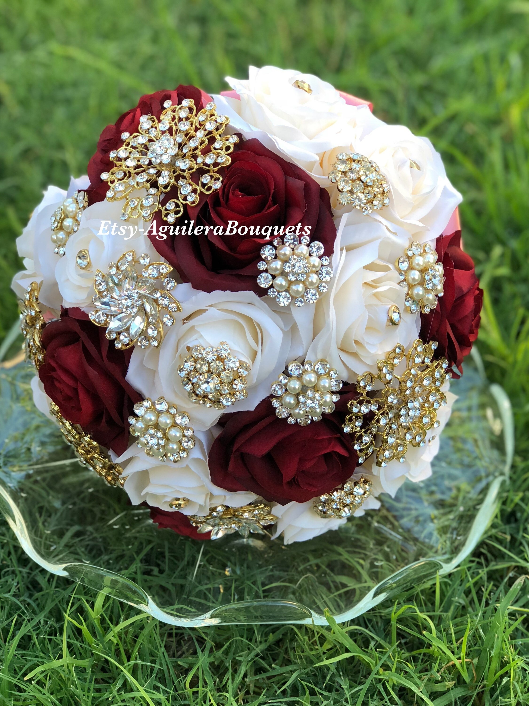 Burgundy Gold Bouquet Burgundy and Cream Bridal Bouquet - Etsy