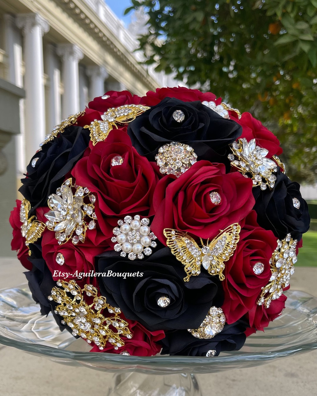 Red and Black Quince Bouquet Red and Black Bouquet Red and Black Bridal ...