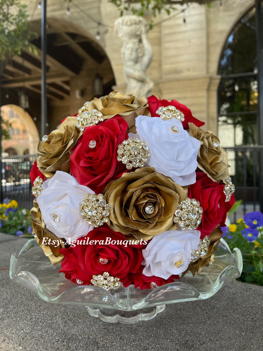 Red and Gold Bouquet, Red Quince Bouquet, Red and Gold Bridal Bouquet ...