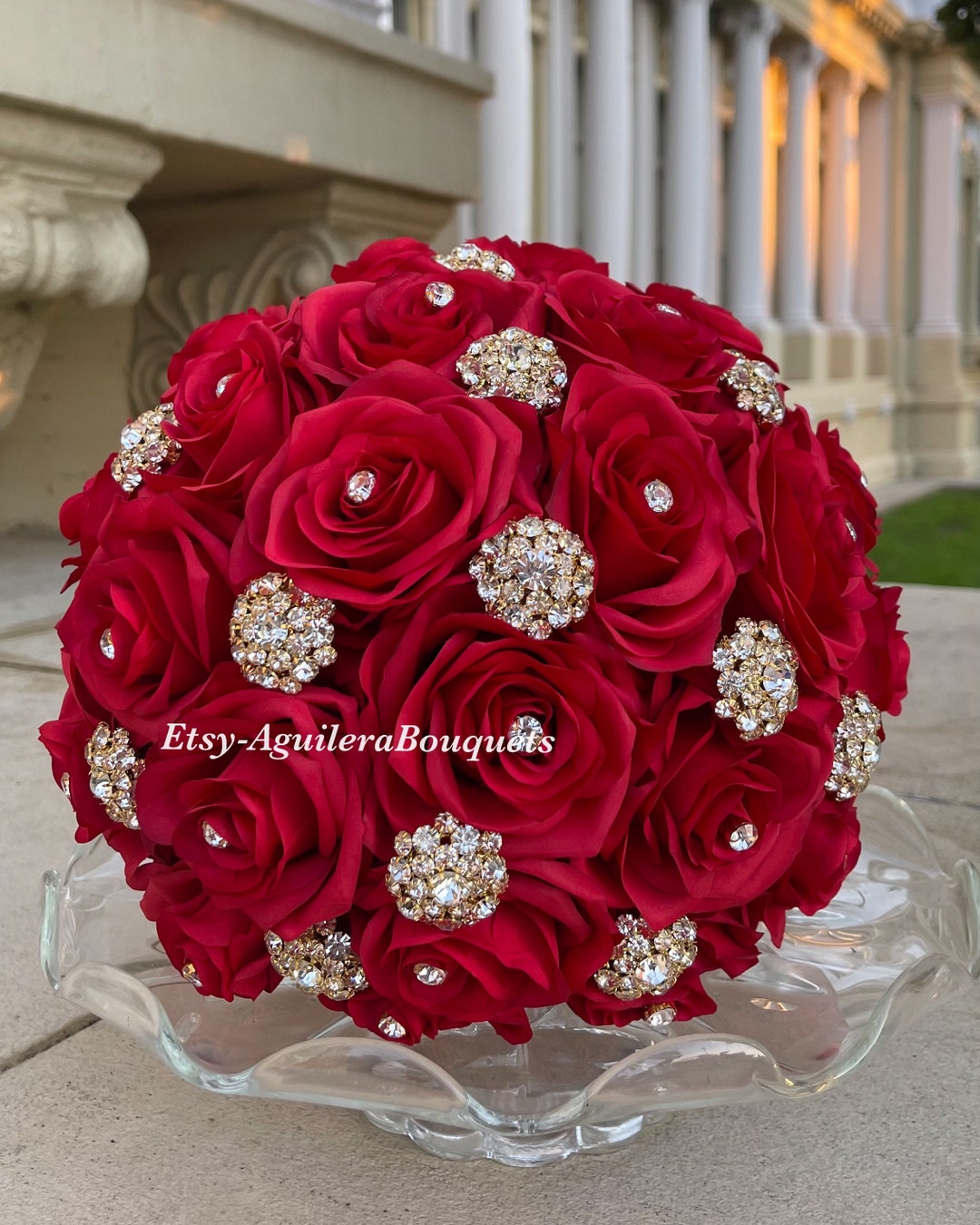 Red Quince Bouquet Red and Gold Bouquet Red and Gold Bridal Bouquet Red ...