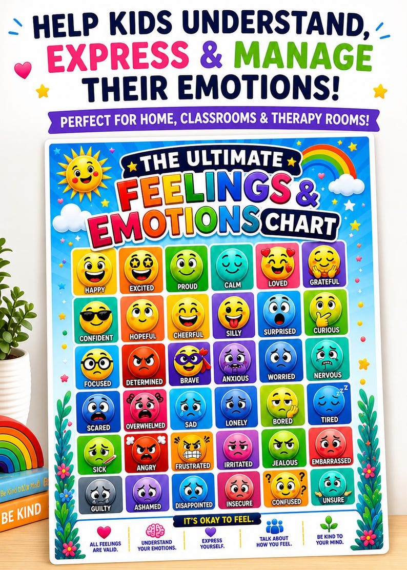 Feelings and Emotions Printable Chart, Mental Health Tool, Therapy ...