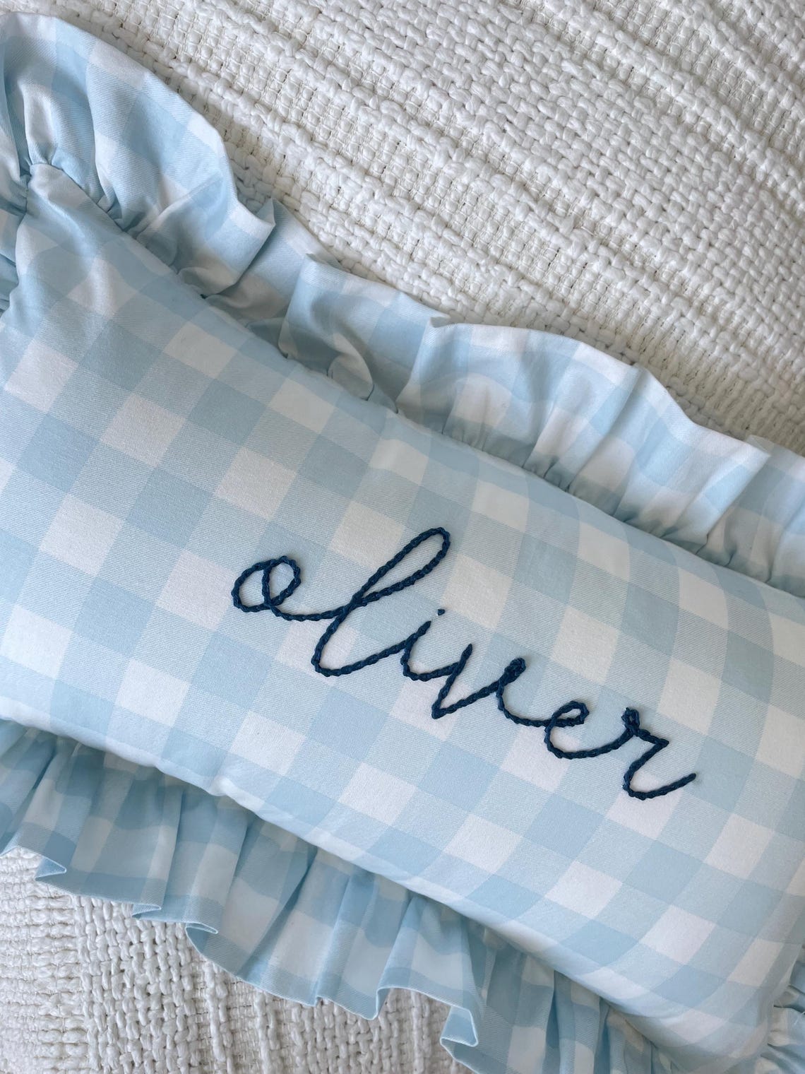 Blue Gingham Pillowcase With Personalized Name- Hand Embroidered - Etsy