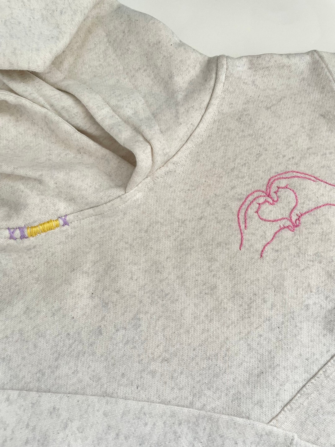 Swiftie Heart Hand Sign on a Cream Hoodie Hand Embroidered With Collar ...