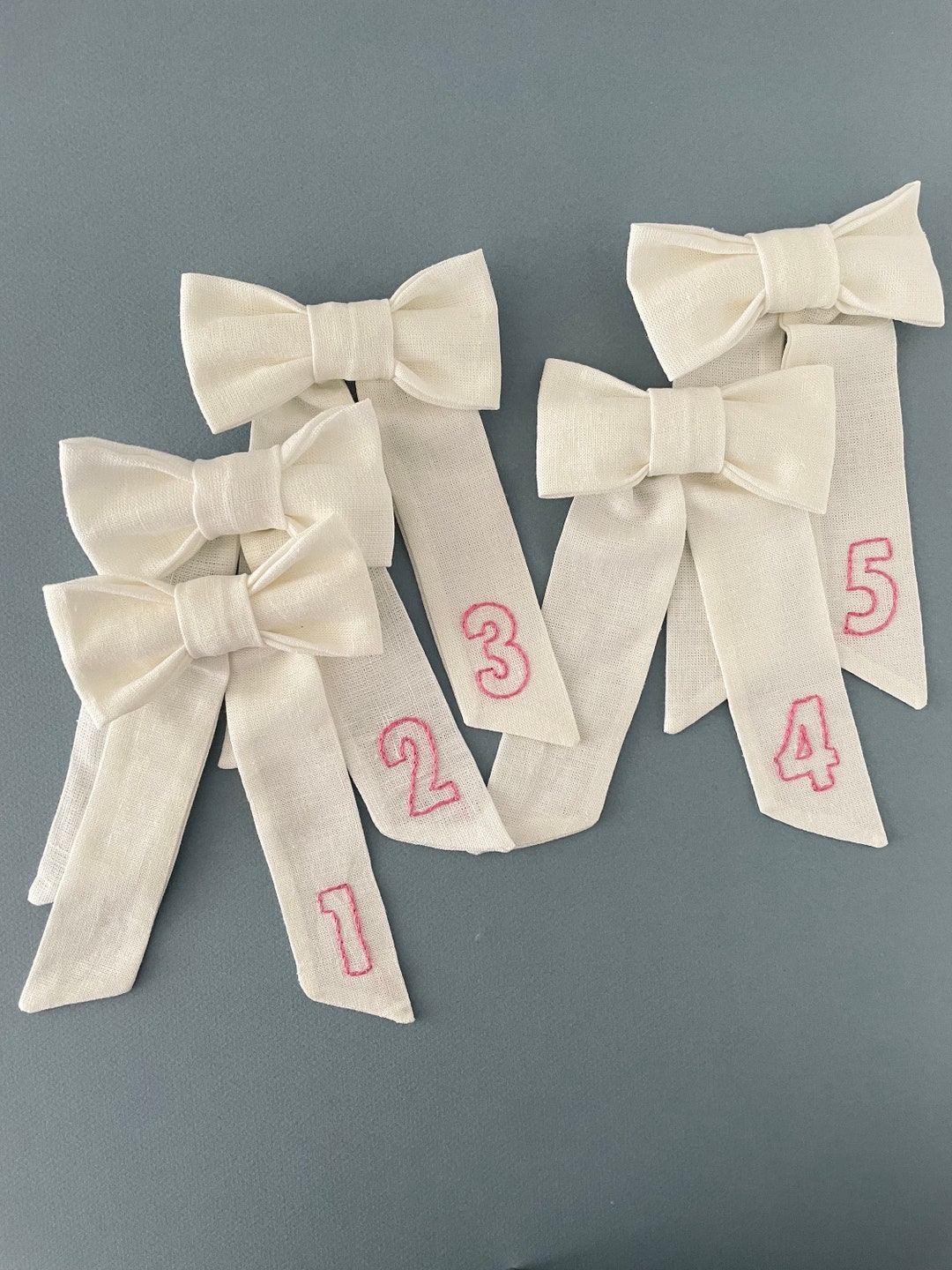 Long White Linen Birthday Bow With Hand Embroidered Birthday Number. - Etsy