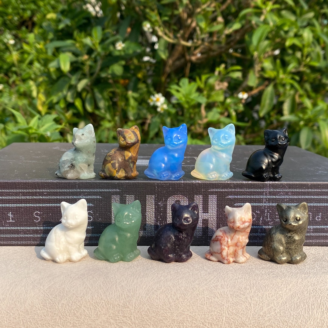 Mini Crystal Cat Figurine, Gemstone Cat Carving, Crystal Animal Status ...