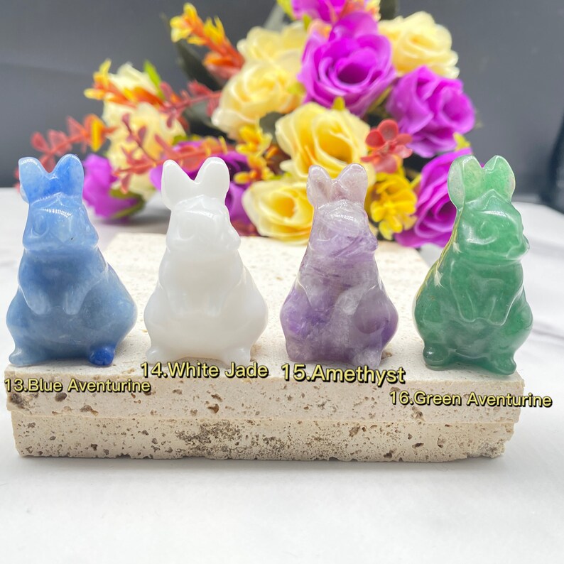 Gemstone Rabbit Figurine, Crystal Rabbit, Rose Quartz Rabbit, Healing ...