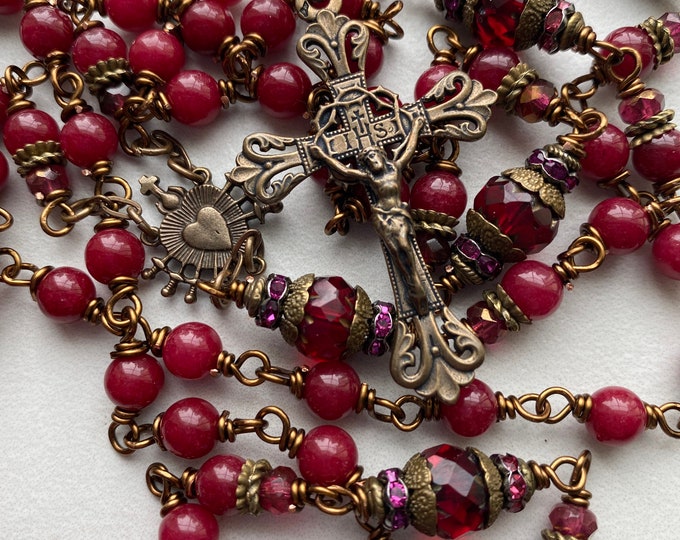 Pomegranate Red Gemstone Vintage Inspired Artisan Rosary Wire Wrapped Small Rosary Heirloom ...