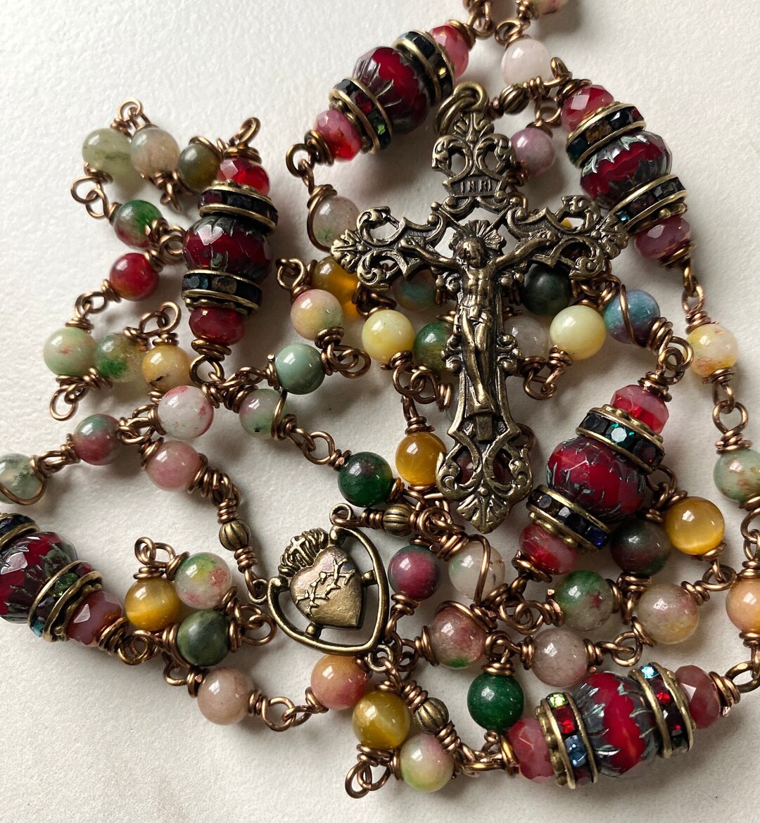 Poinsettia Flower Inspired Rosary Gemstone Catholic Rosary Catholic ...
