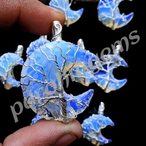 Opalite Moon Tree Design Pendant Metaphysical Glass Wire Tree Pendent ...