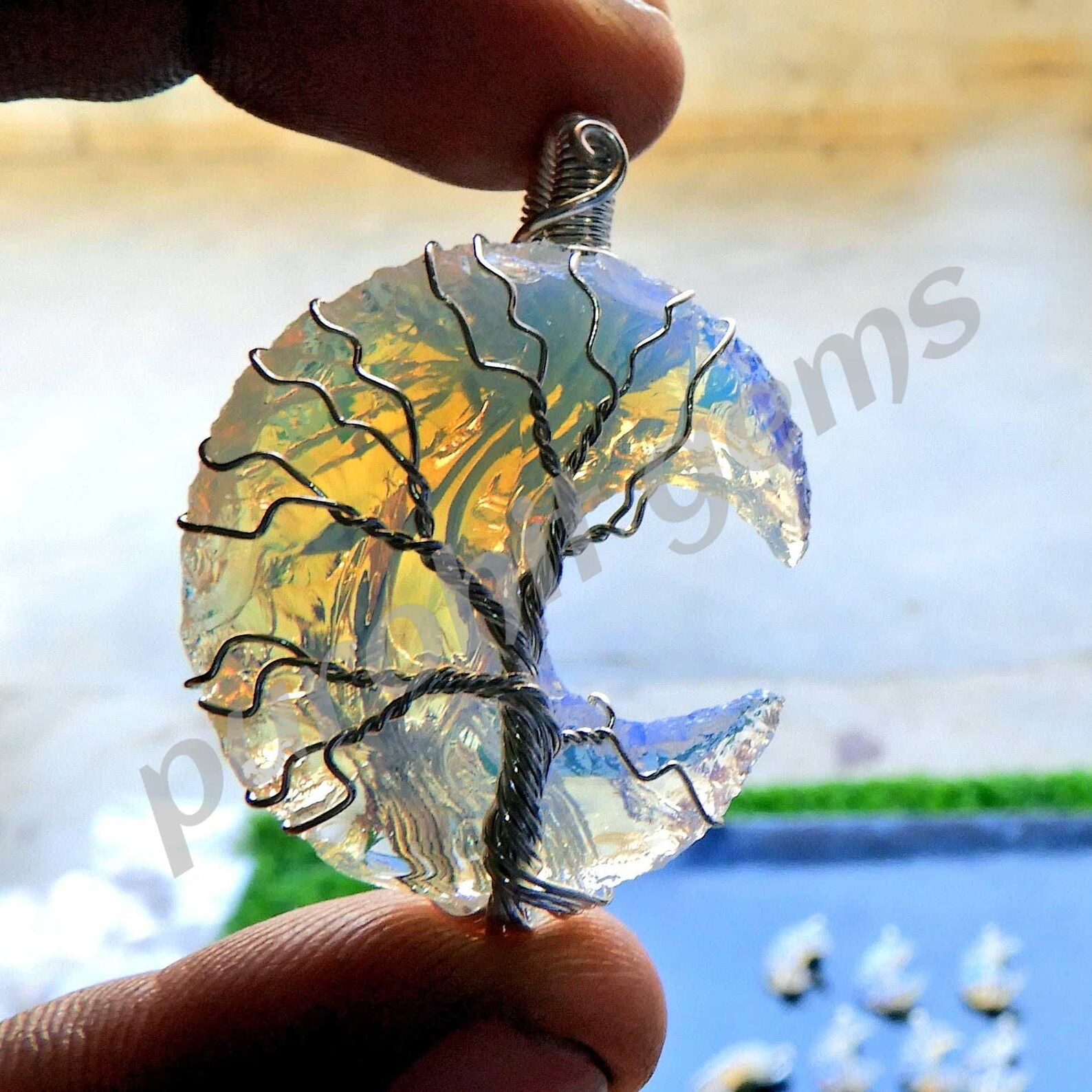 Opalite Moon Tree Design Pendant Metaphysical Glass Wire Tree - Etsy