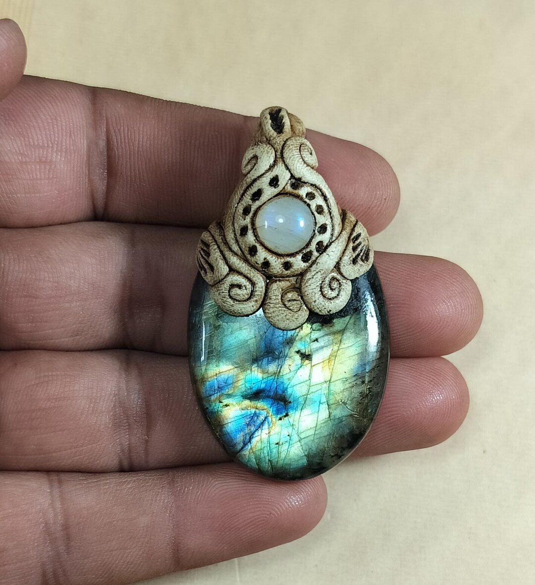 Labradorite Polymer Clay Pendant: Handmade Gemstone Jewelry - Etsy
